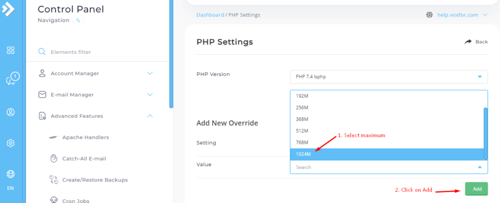 How to Increase or Decrease PHP Memory Limit in Direct Admin » Voxfor